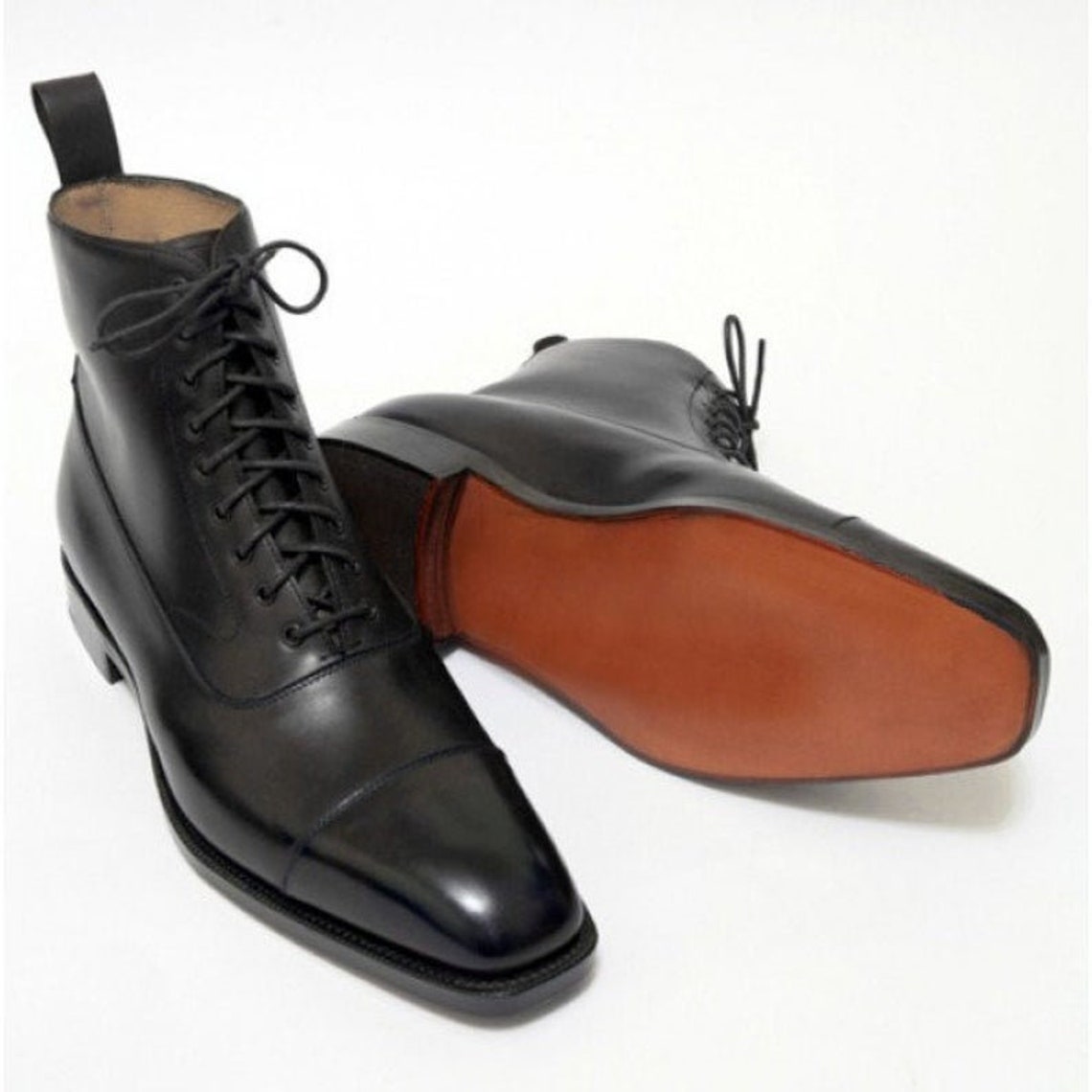 Handmade Men's Black Leather Long Marching Boots Handmade Black Leather ...