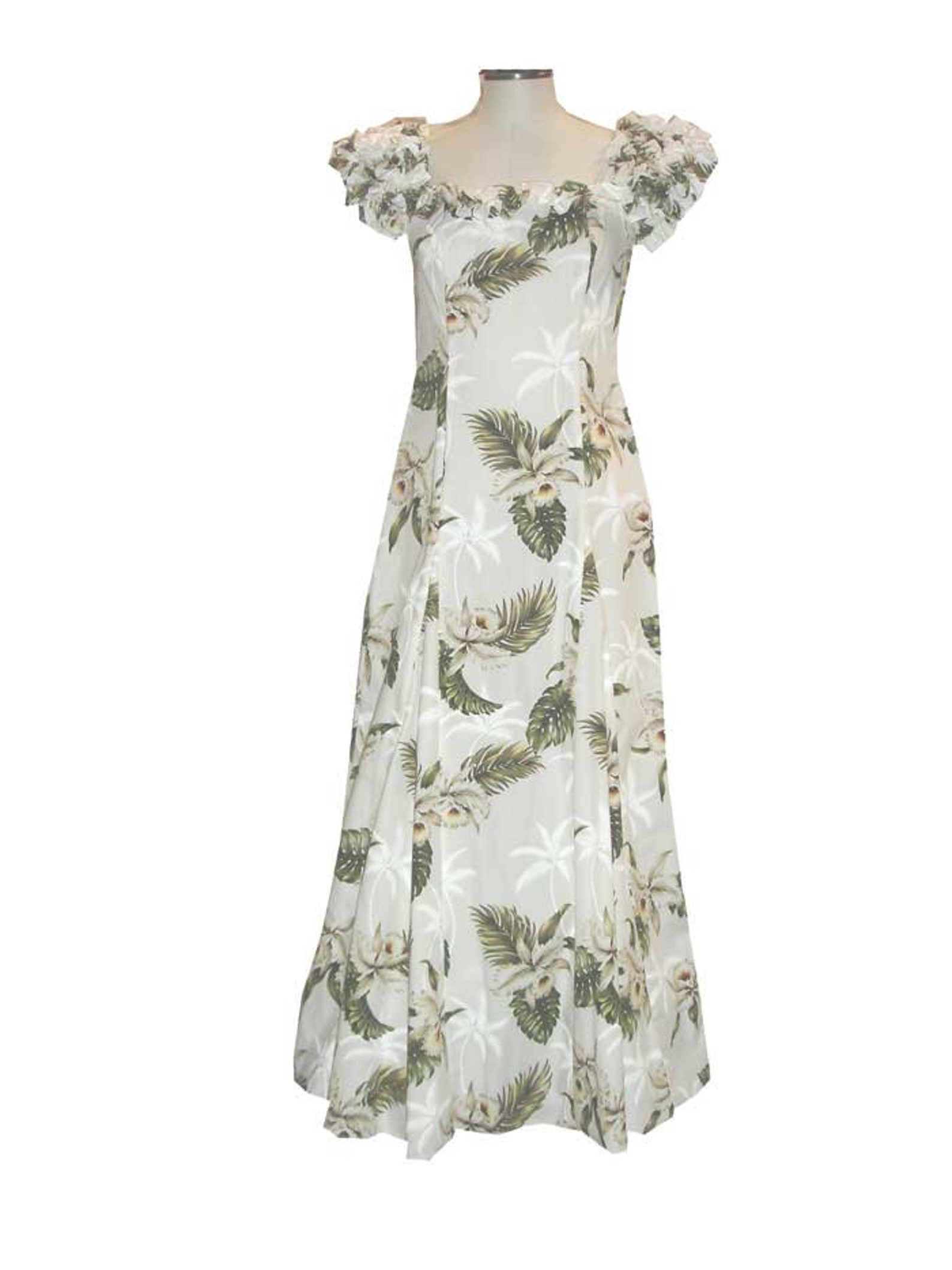 Hawaiian Muumuu Wedding Dress Adorned With White Orchid Made in Hawaii ...