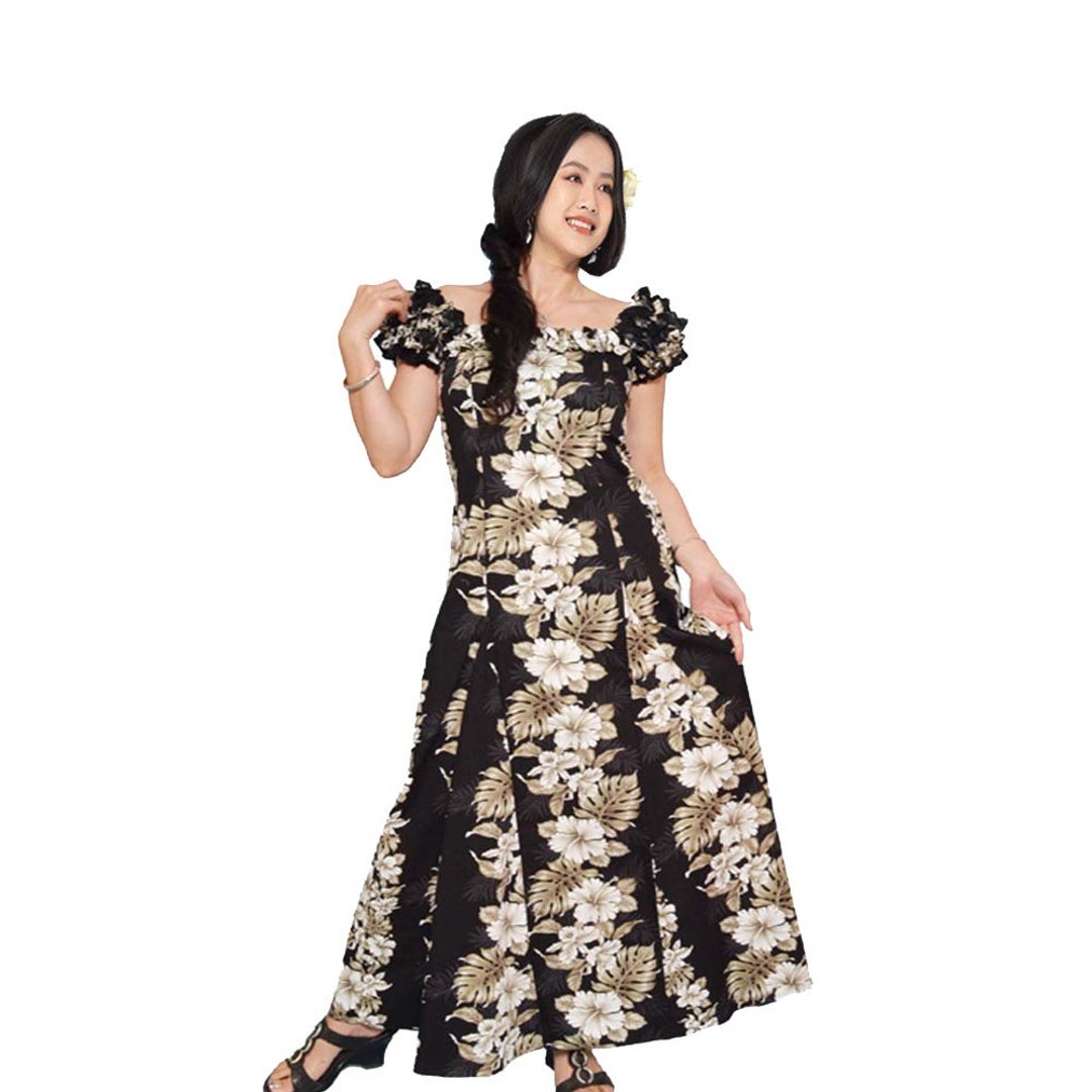 Chic Hawaiian-made Wedding Muumuu Dresses With Blue Hibiscus Floral ...