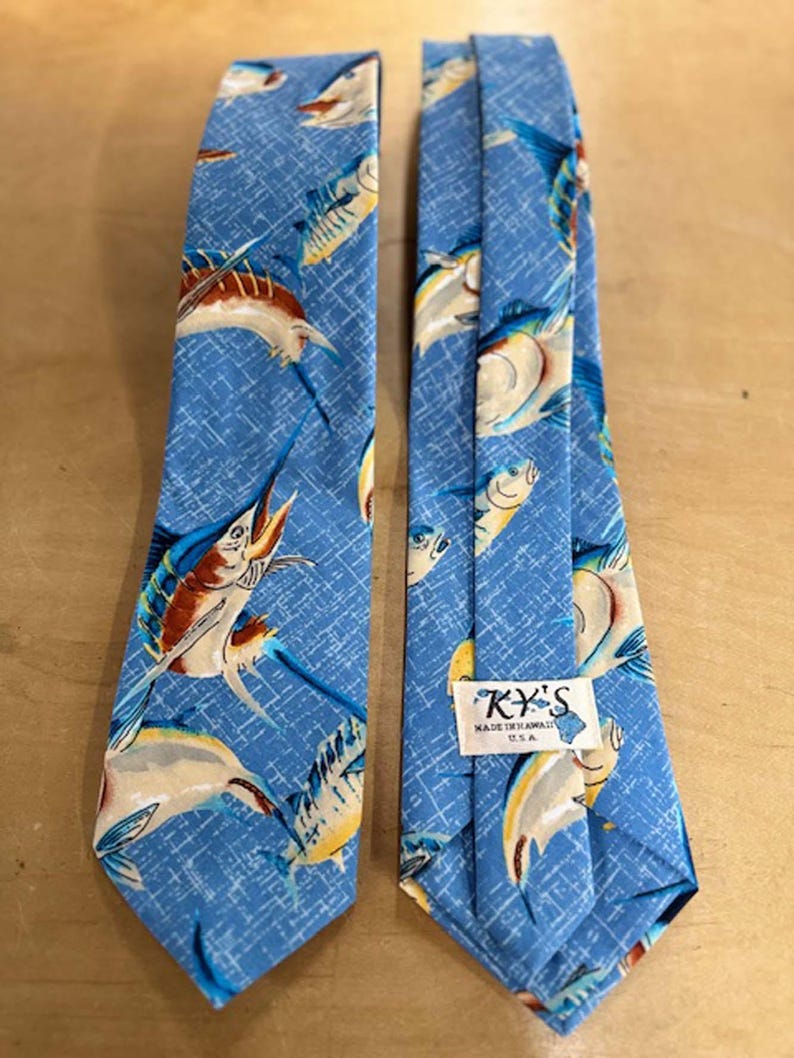 Marlin Fish Tie, Handmade Hawaiian Print Necktie, Cotton Poplin Men's ...