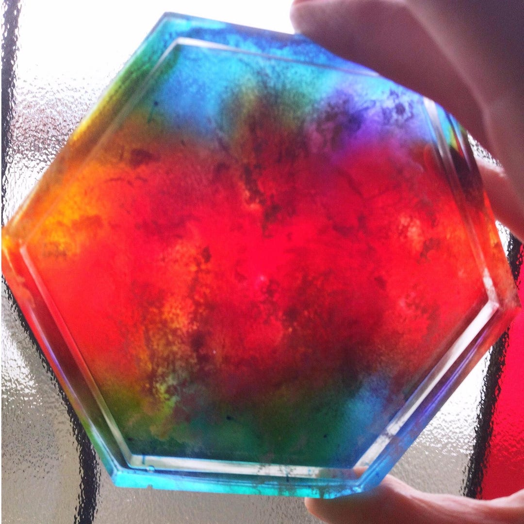Handmade Hexagonal Resin Tray: Rainbow Alcohol Ink Art Coaster - Etsy