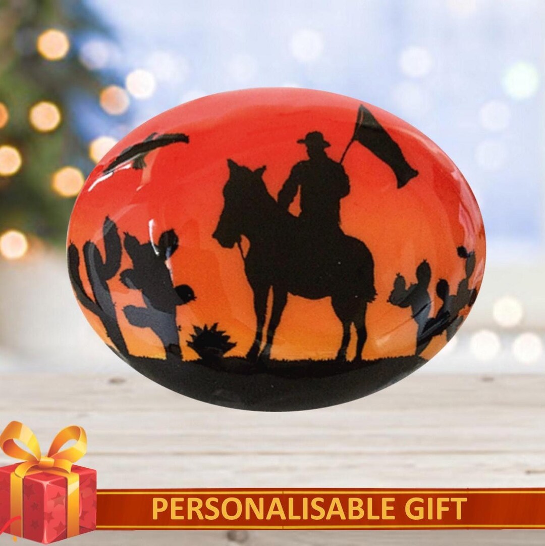 Hand-painted Cowboy Rock Art: Western Decor, Horse & Desert Sunset - Etsy