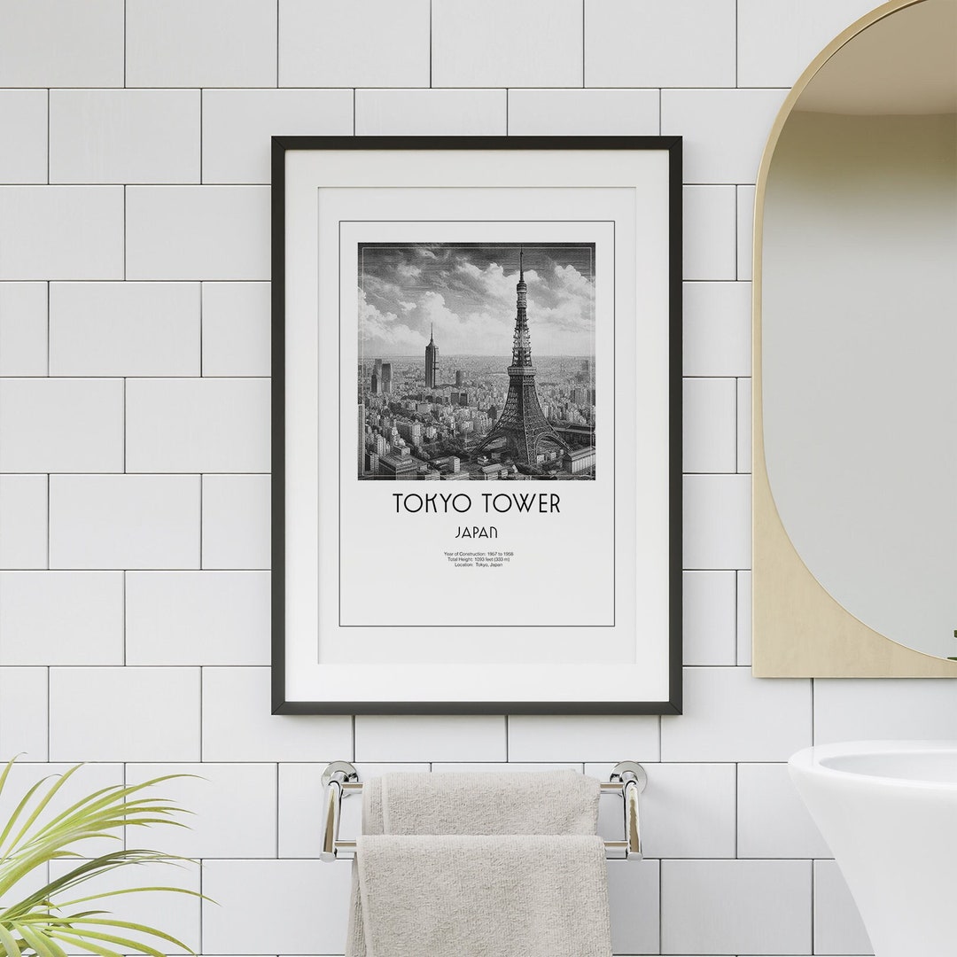 Tokyo Tower Japan Engraving Style Poster - Etsy