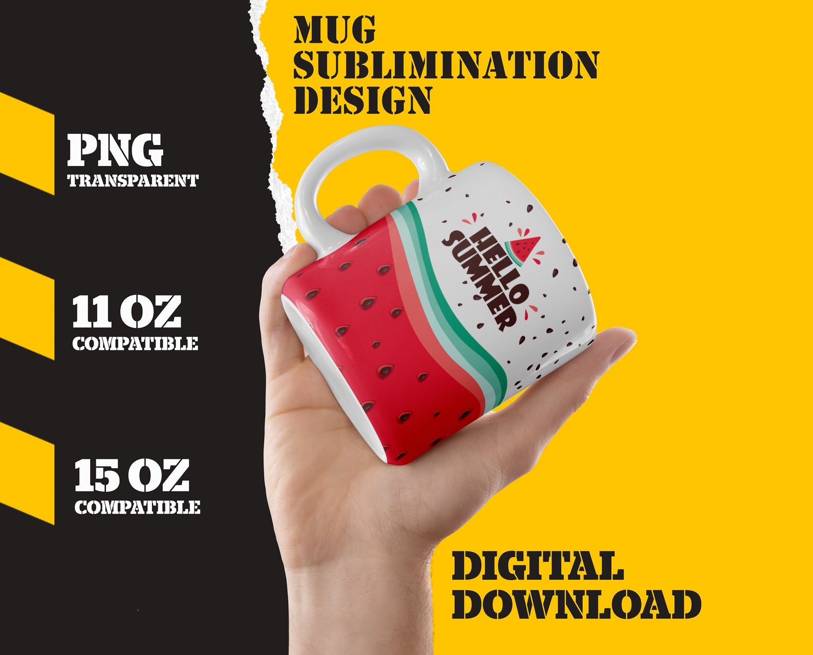 Watermelon Mug Border, Summer Mug, Holiday Mug, Summer Gift, Mug Design ...