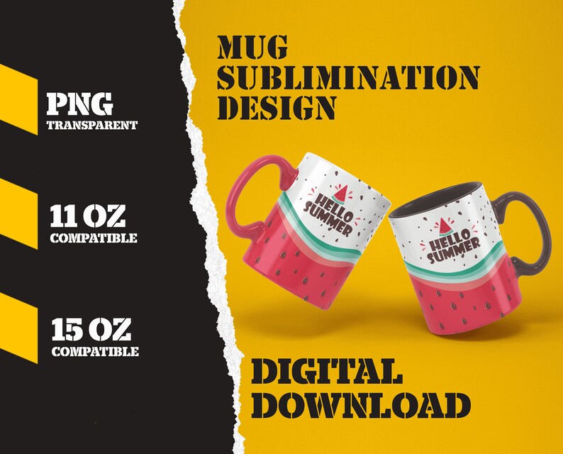 Watermelon Mug Border, Summer Mug, Holiday Mug, Summer Gift, Mug Design ...