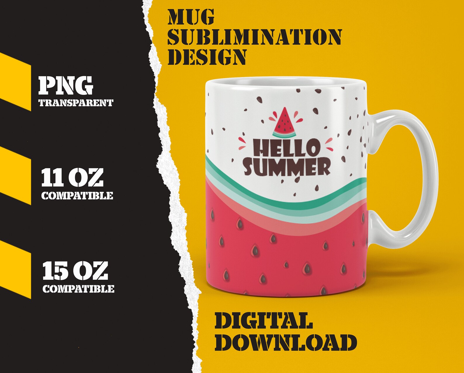 Watermelon Mug Border, Summer Mug, Holiday Mug, Summer Gift, Mug Design ...