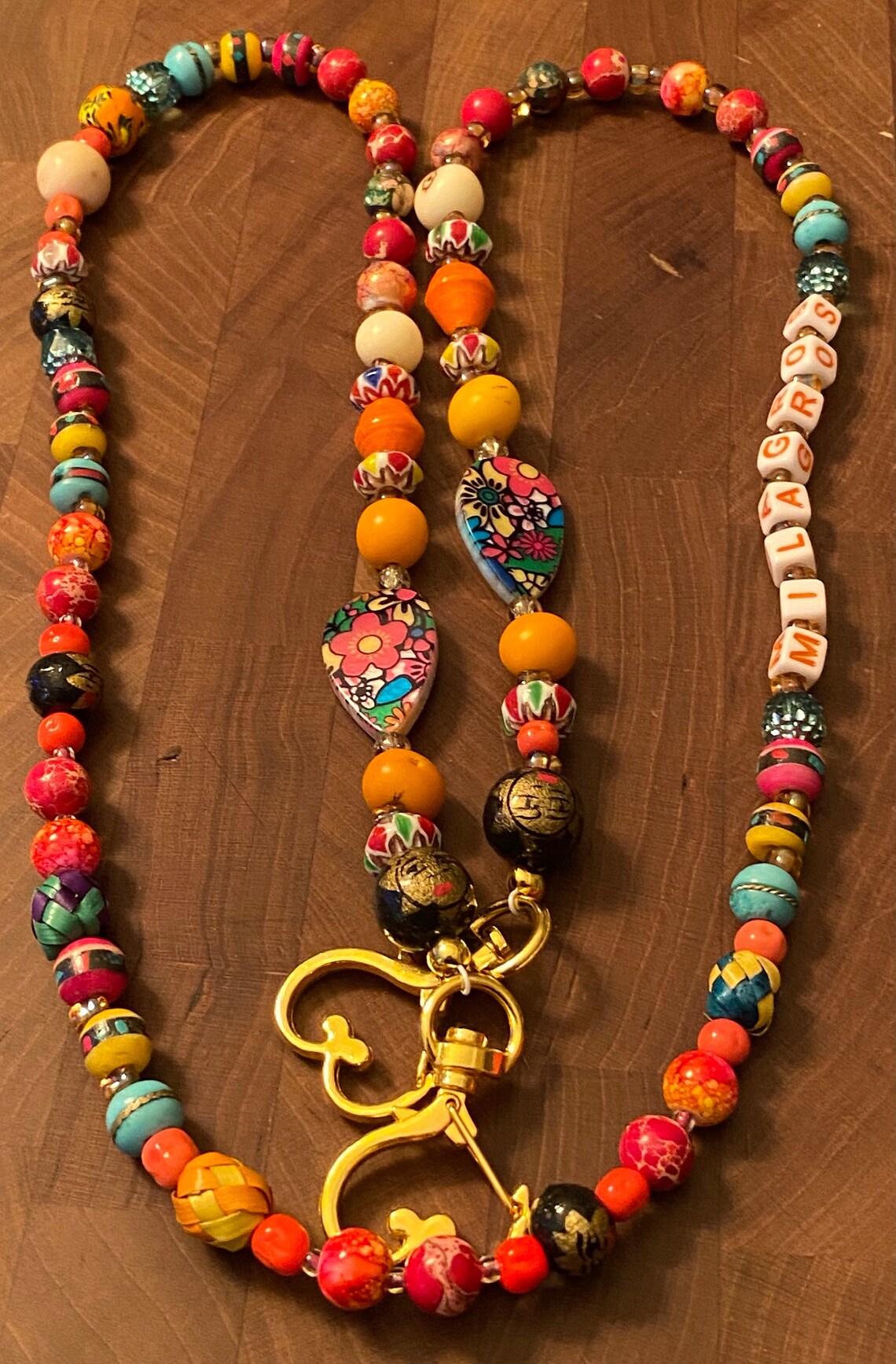 Teacher ID Bead Lanyard Necklacebadge ID Bead Necklace - Etsy