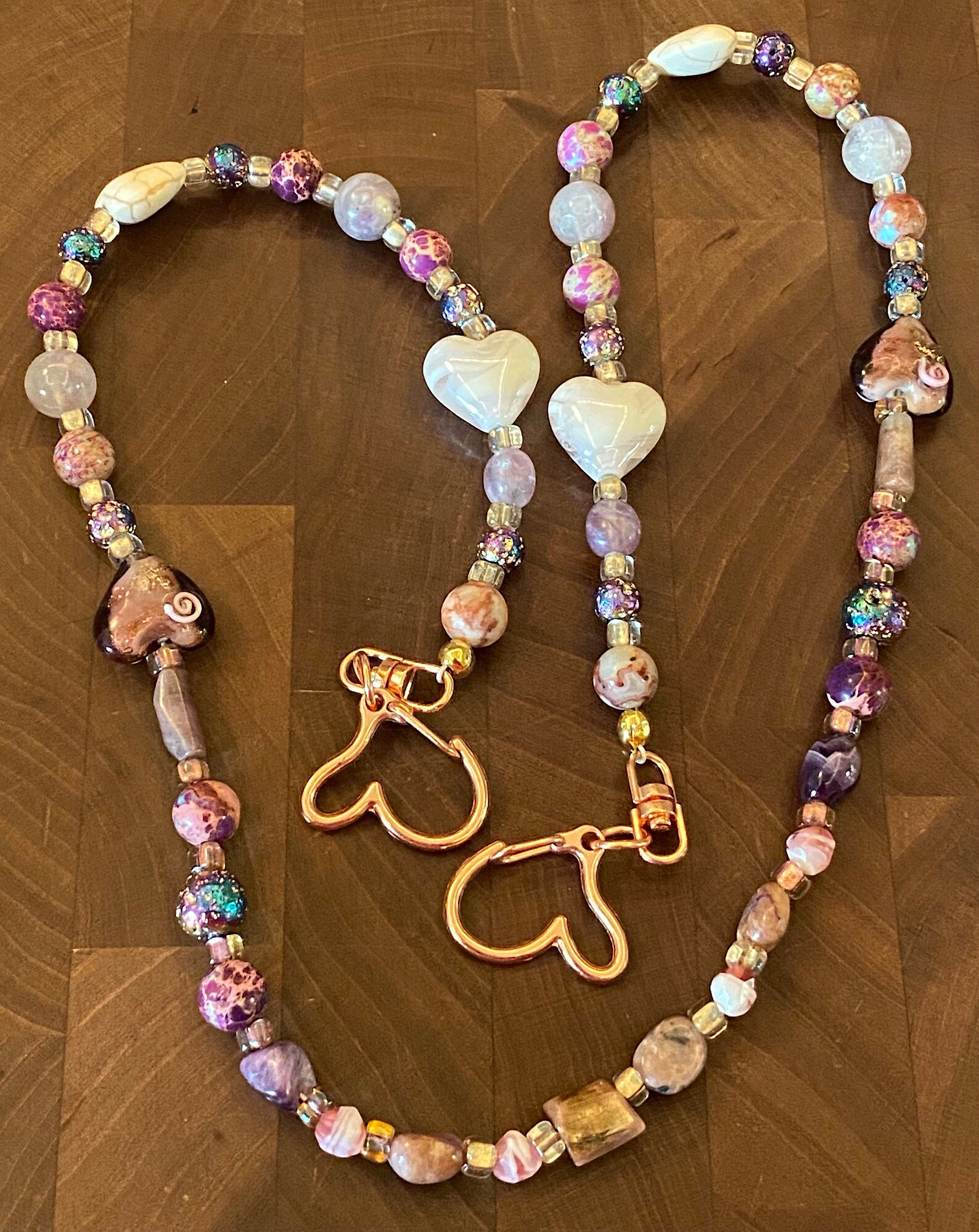 Heart Pearls Lanyardsmixed Gemstone Lanyardmask Chain | Etsy