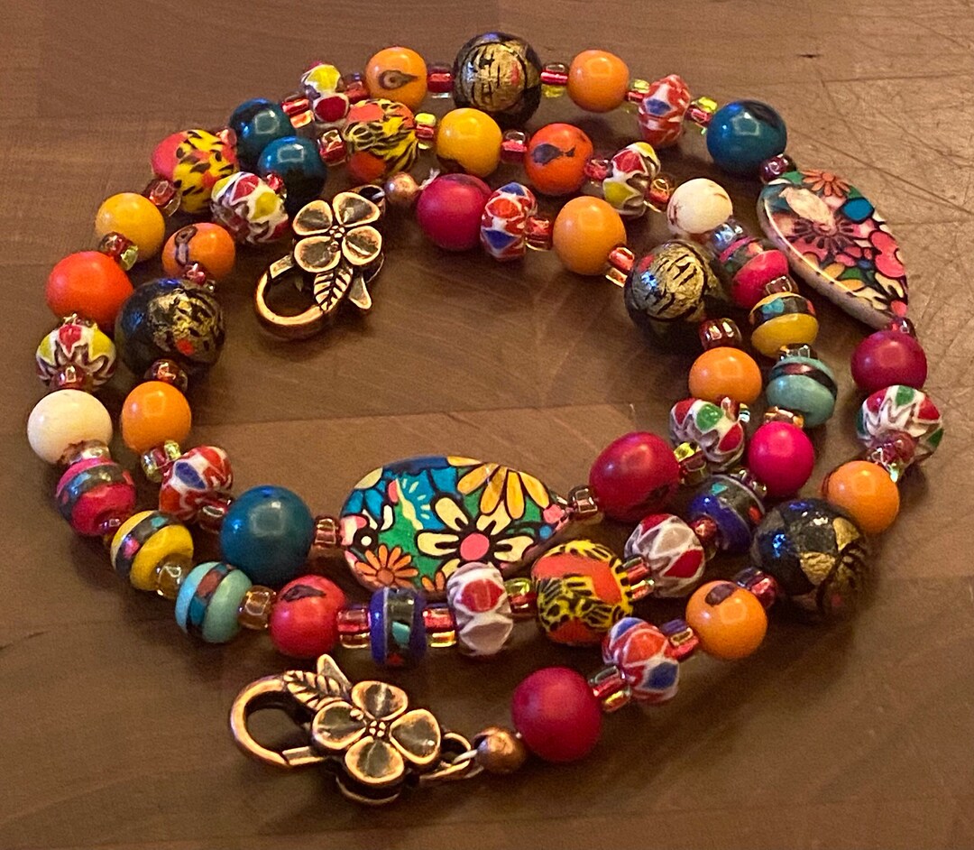 Spanish Bead Lanyard Necklace,mexican Bead Lanyard,teacher ID Lanyard ...