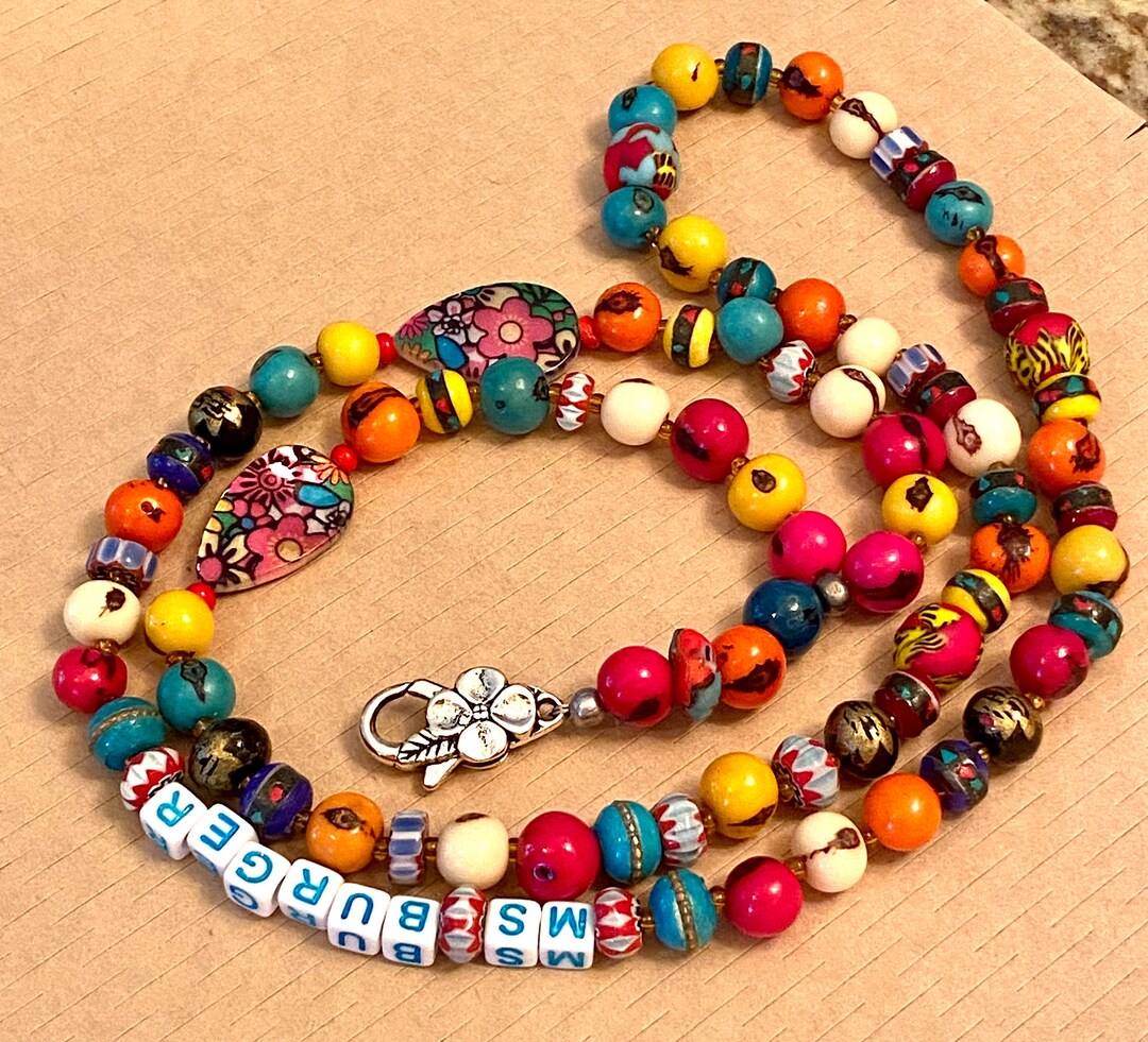 Spanish Bead Lanyard Necklace,mexican Bead Lanyard,teacher ID Lanyard ...