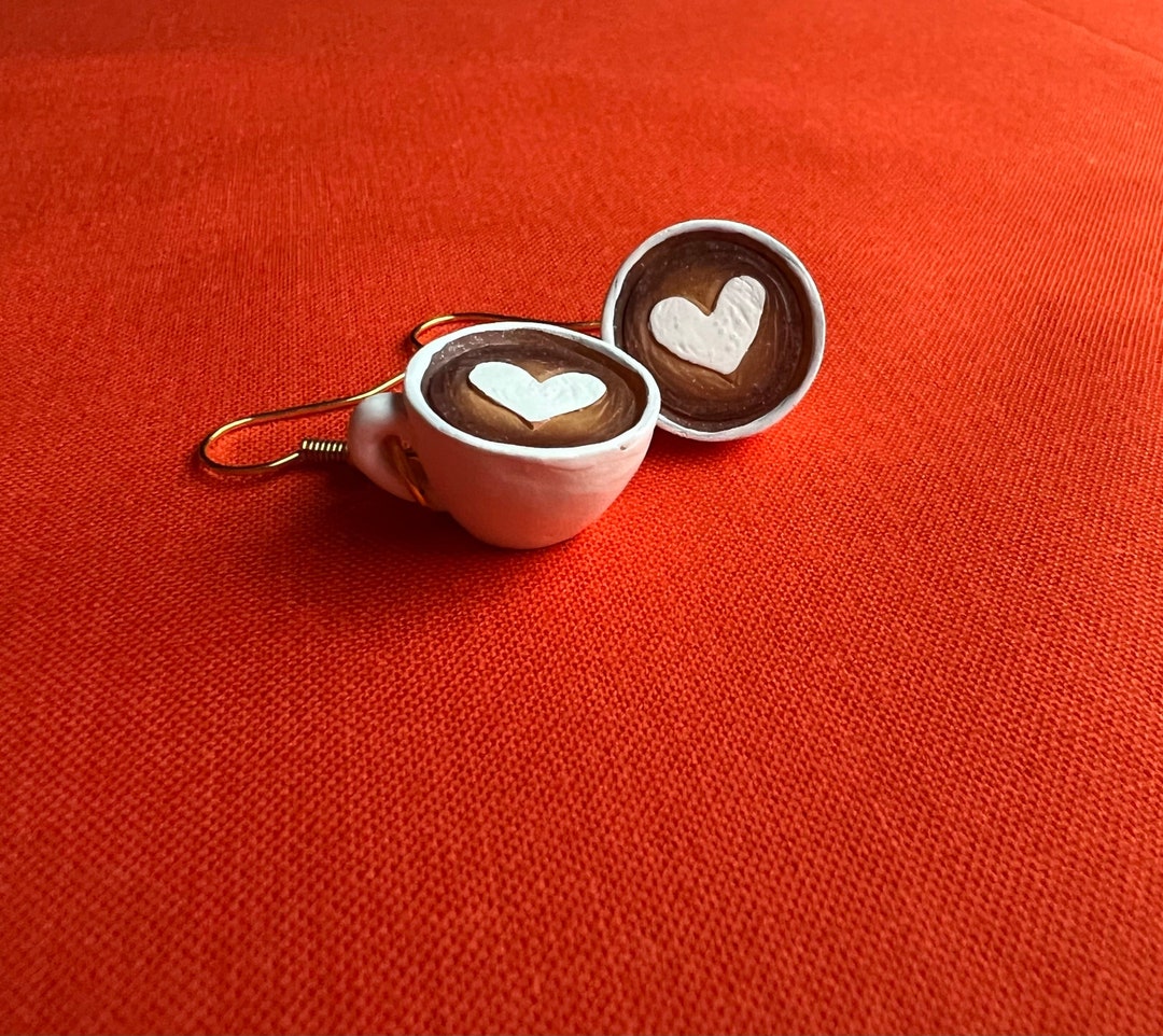 Coffee Earrings, Heart Latte Earrings - Etsy