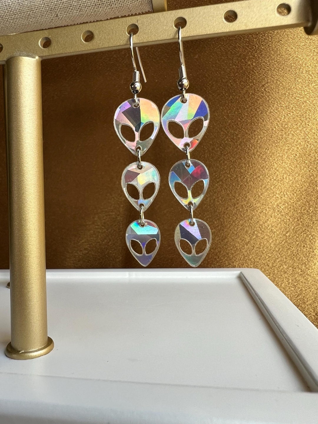 Holographic Alien Dangle Earrings - Etsy