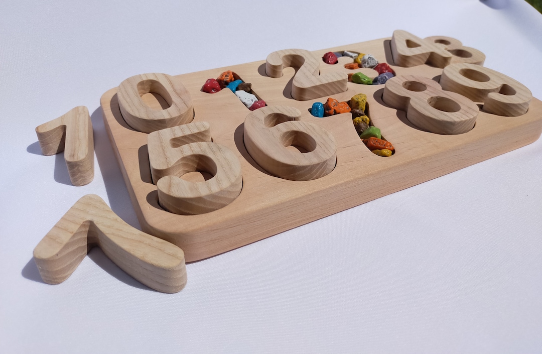 Wooden Number Puzzle/ Natural Toy/ Wood Numbers Board Puzzle 0-9/wooden ...