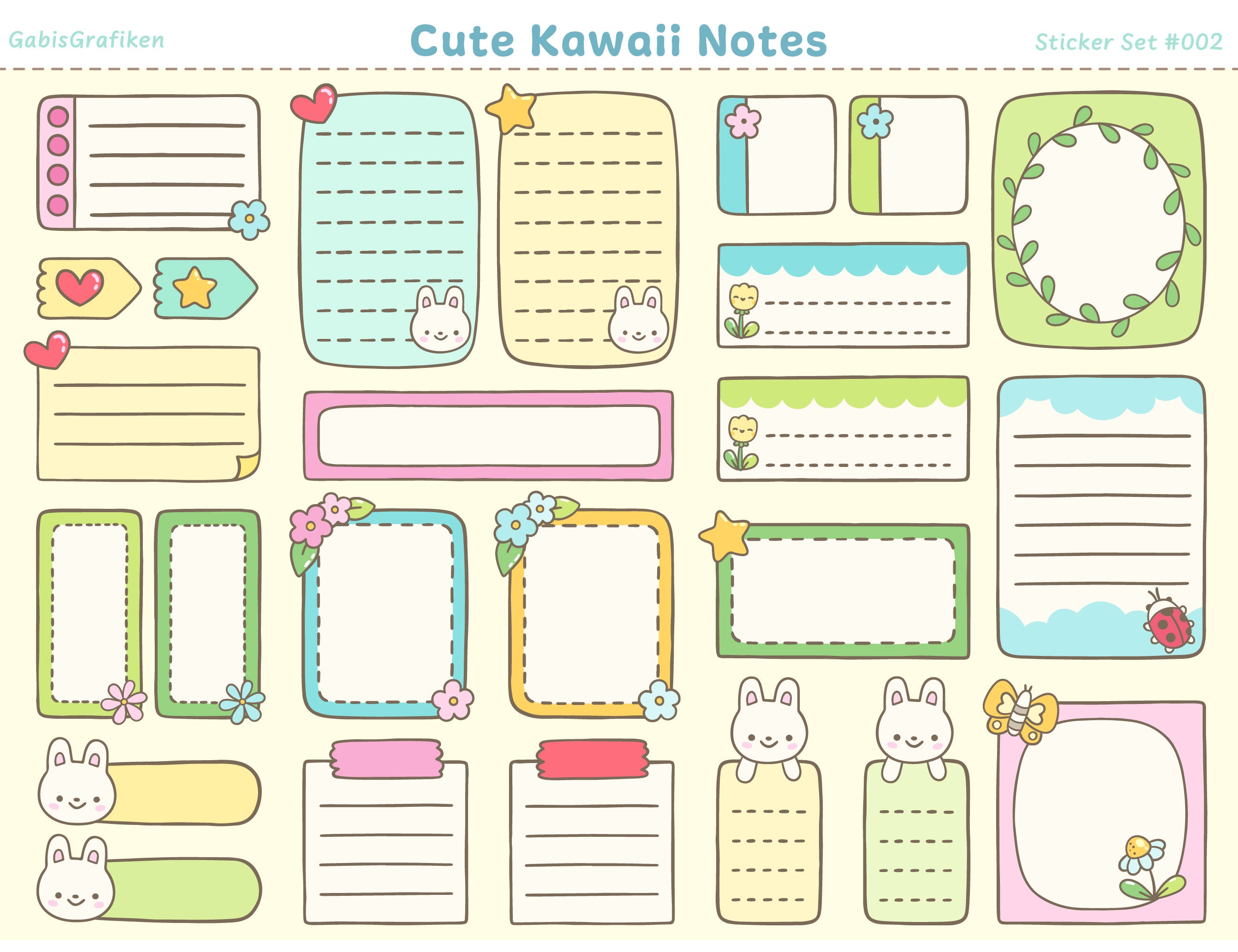 Cute Kawaii Notes Digital Stickers Goodnotes Pre-croppd PNG Hand Drawn ...