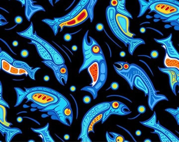 Healing Waters - Aqua Fish Toss on Black - Etsy