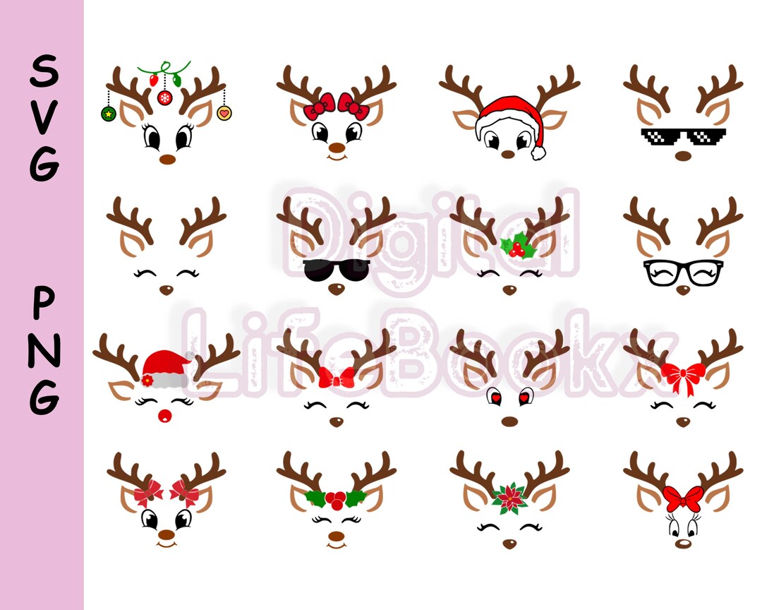 Christmas Reindeer Faces_3 SVG Bundle, Reindeer SVG, Girl Reindeer SVG ...