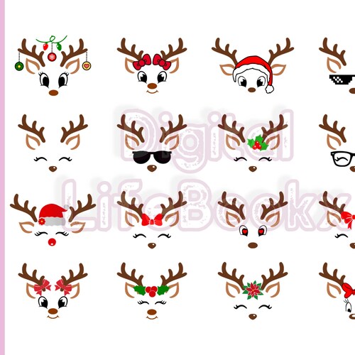 Christmas Reindeer Faces Bundle Christmas Reindeer Svg - Etsy