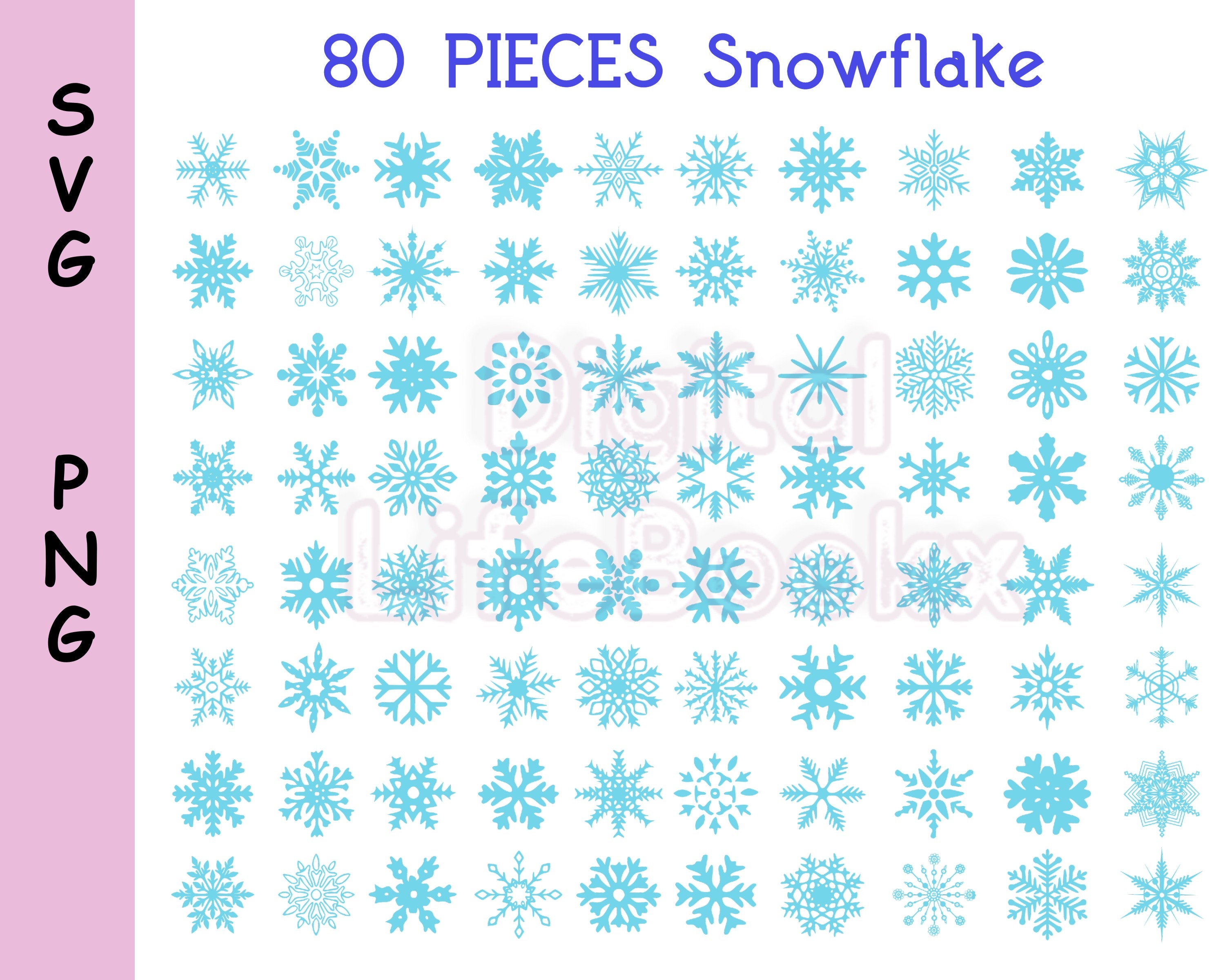 Snowflake Bundle Svg, Png / 80 Pieces Snowflake / Svg Files for Cricut ...