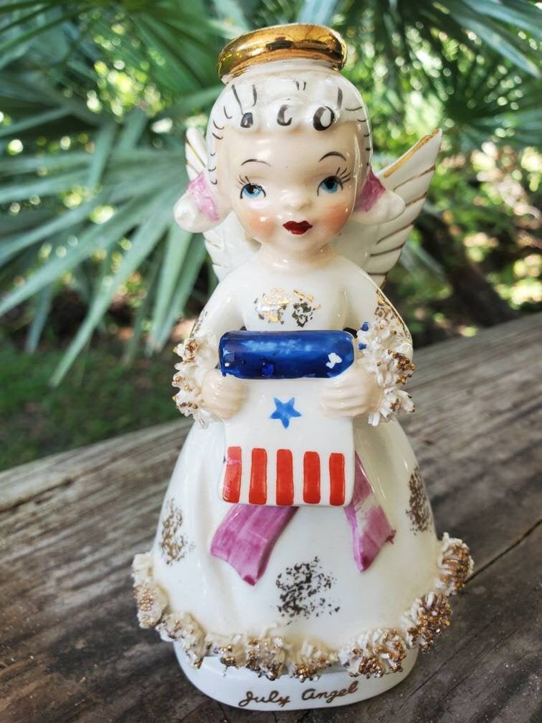 Ucagco July Angel Holding Flag, Red, White and Blue, USA, Fireworks ...
