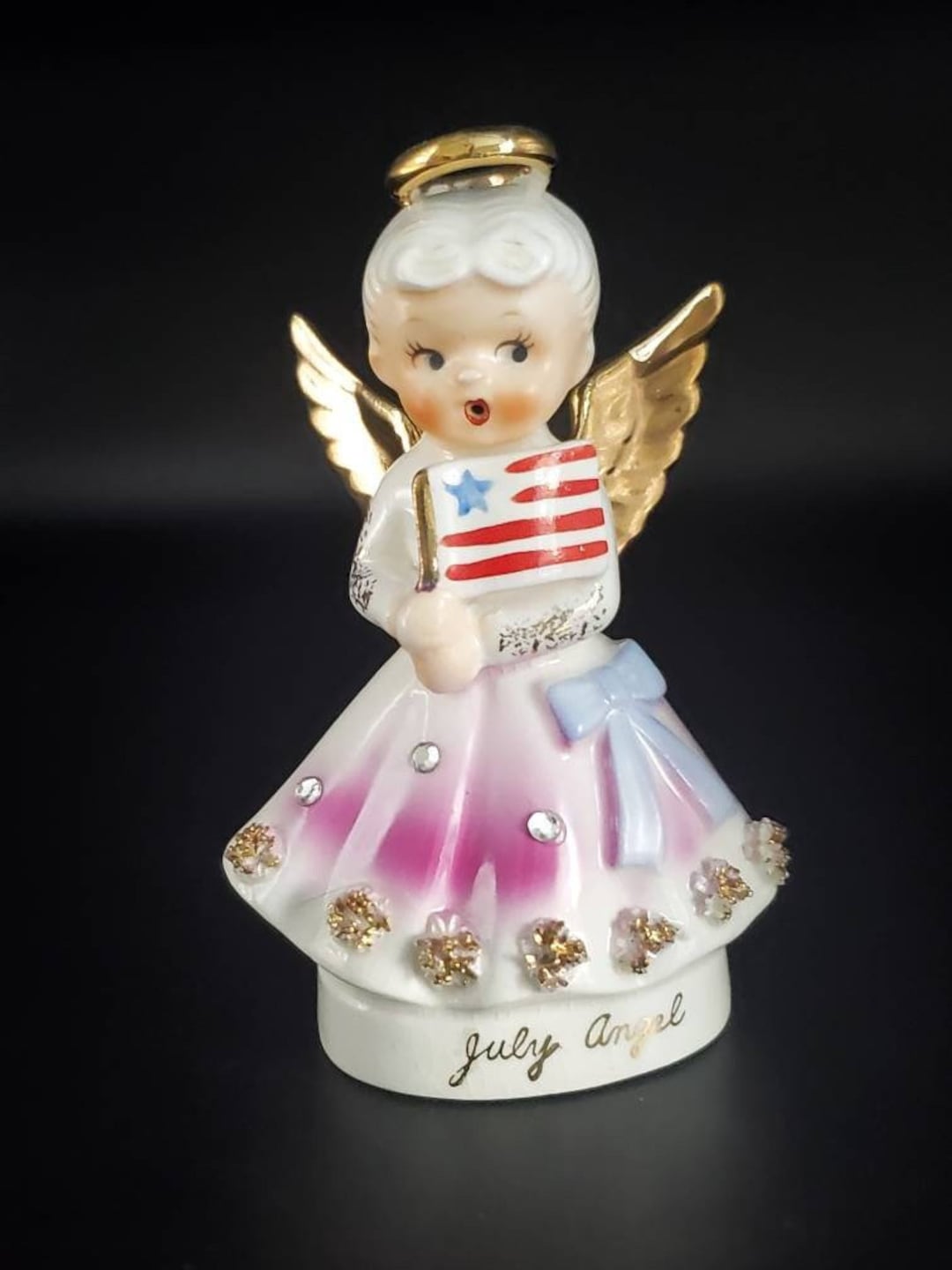 Hand Painted Niko Niko Imports, July Birthday Angel Figurine, Fourth of ...