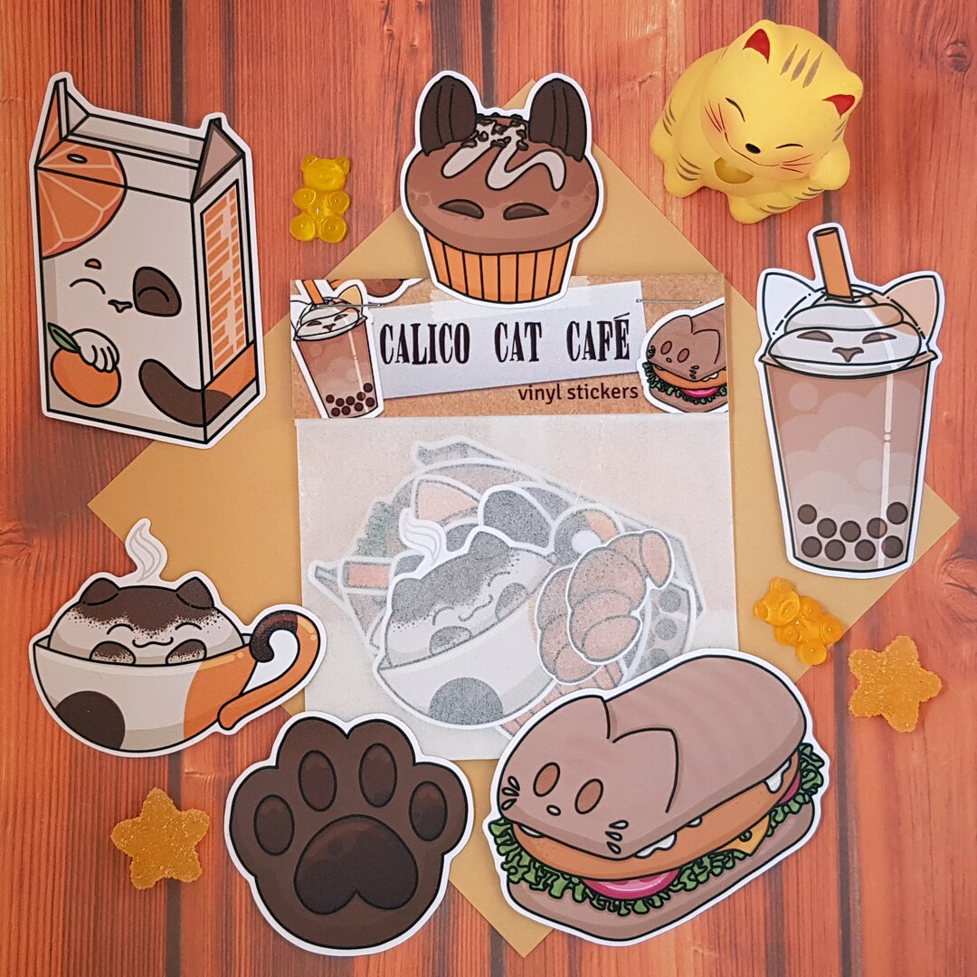 Cat Food Sticker Set Calico Cat Café - Etsy