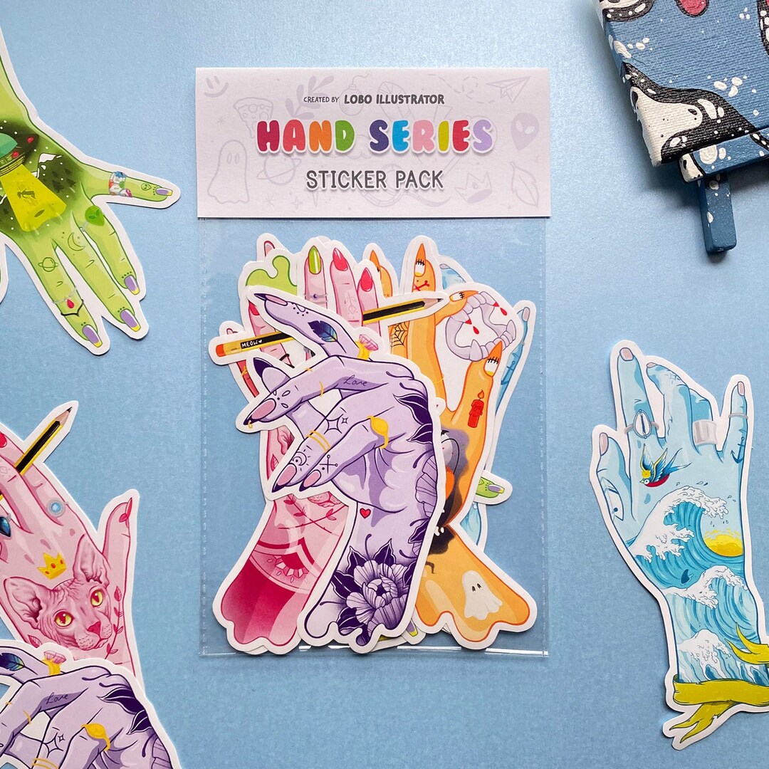 Hand Series Sticker Pack | Glossy Paper, Digital Illustration ...