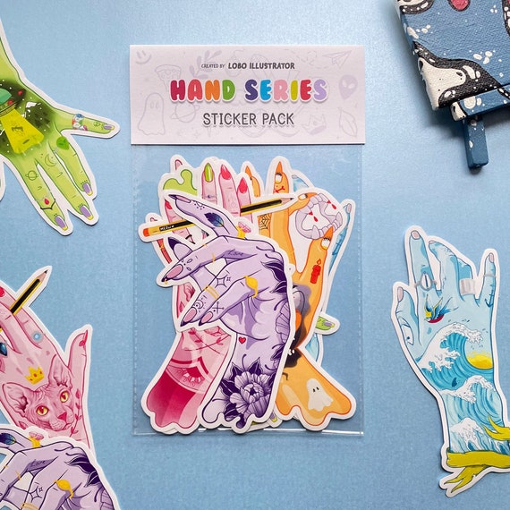 Hand Series Sticker Pack Glossy Paper Digital Illustration | Etsy