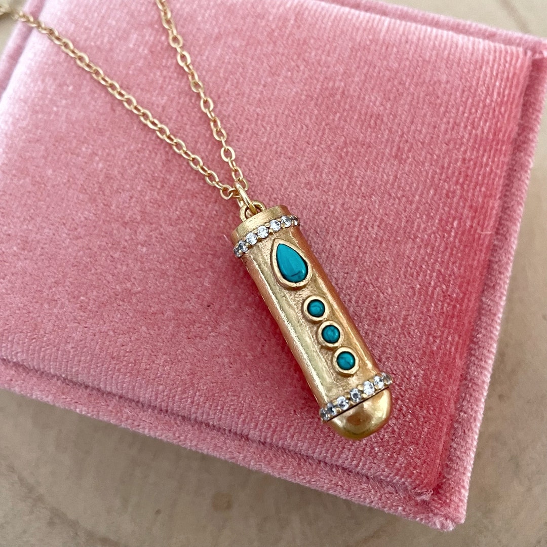 24k Gold Plated Indian Amulet Necklace, Turquoise & Zirconia Crystals ...