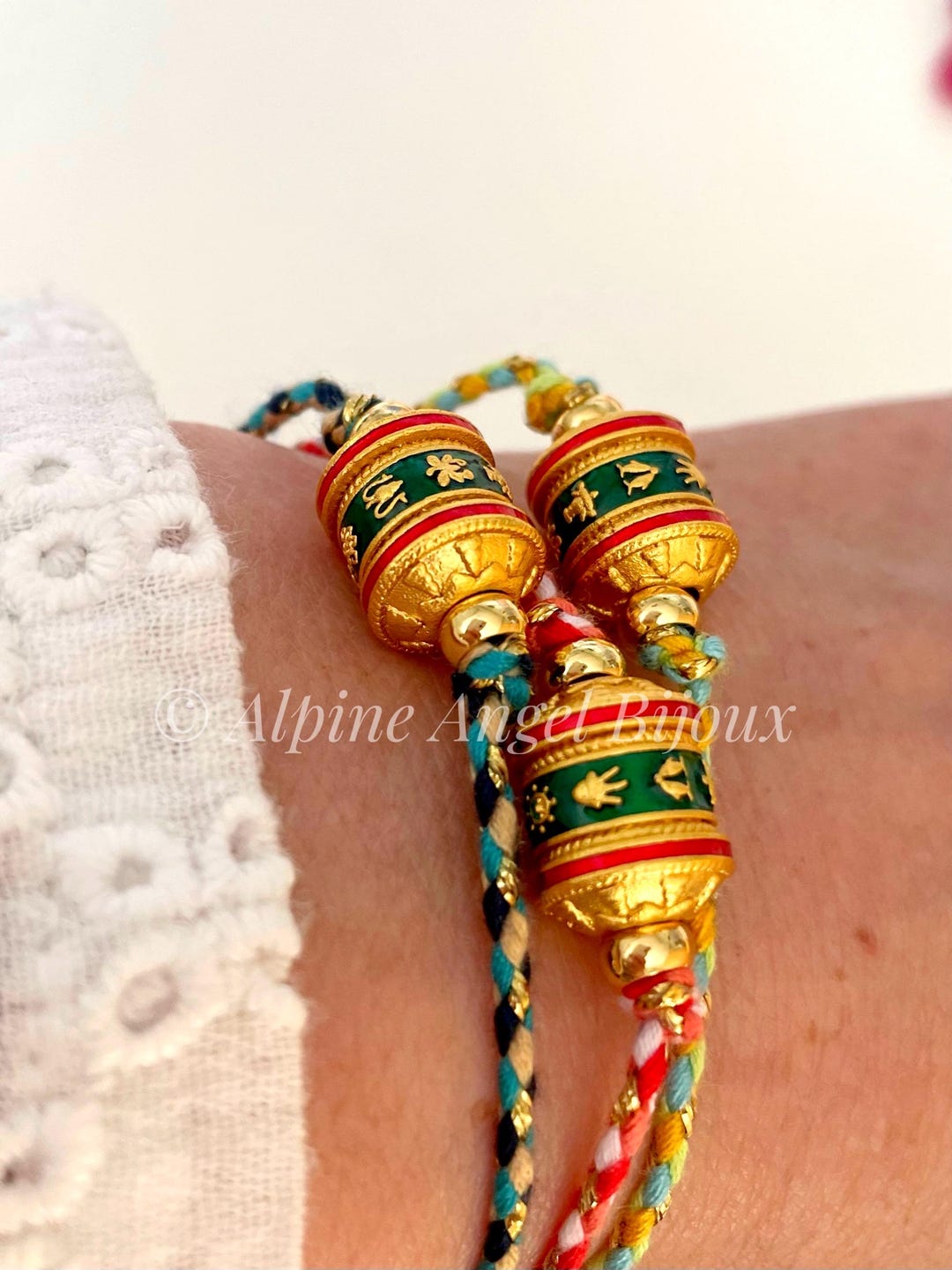 Braided Cord Bracelet With 18k Gold Plated Tibetan Buddhist Prayer ...