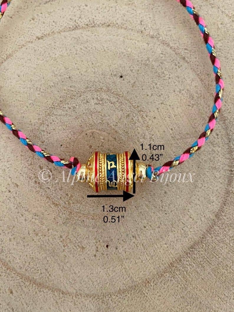 Braided Cord Bracelet With 18k Gold Plated/blue Tibetan Buddhist Prayer ...