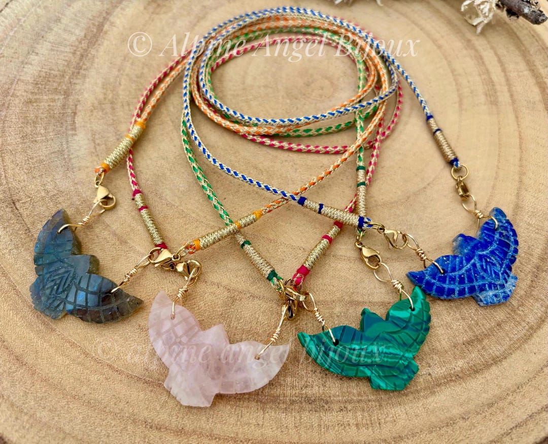 Carved Eagle Talisman Solid Gemstone Pendant on Pink, Blue, Orange or ...