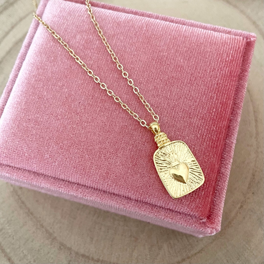 Rectangular 24k Gold Plated Ex-voto Heart/sacred Heart Talisman Pendant ...