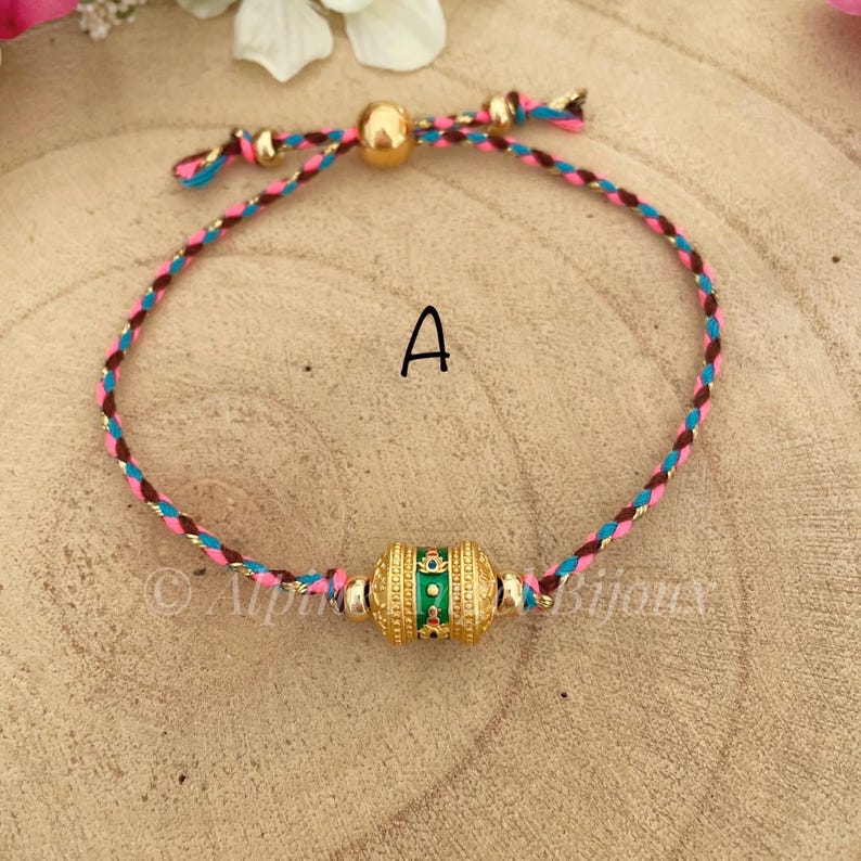 Braided Cord Bracelet With 18k Gold Plated Tibetan Buddhist Prayer ...