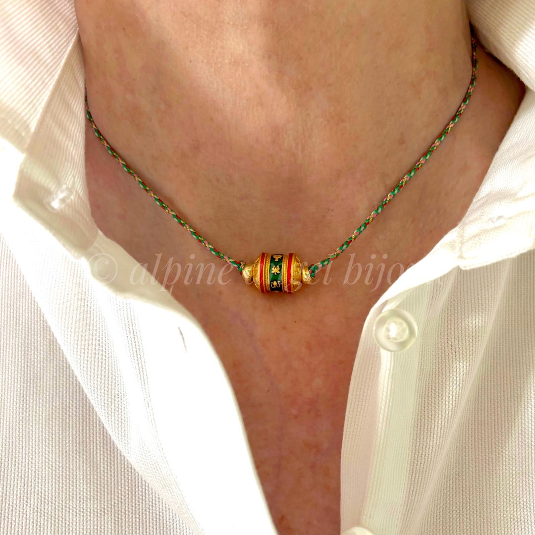 Prayer Wheel Choker, Tibetan Buddhist Choker With 18k Gold Plated/green ...