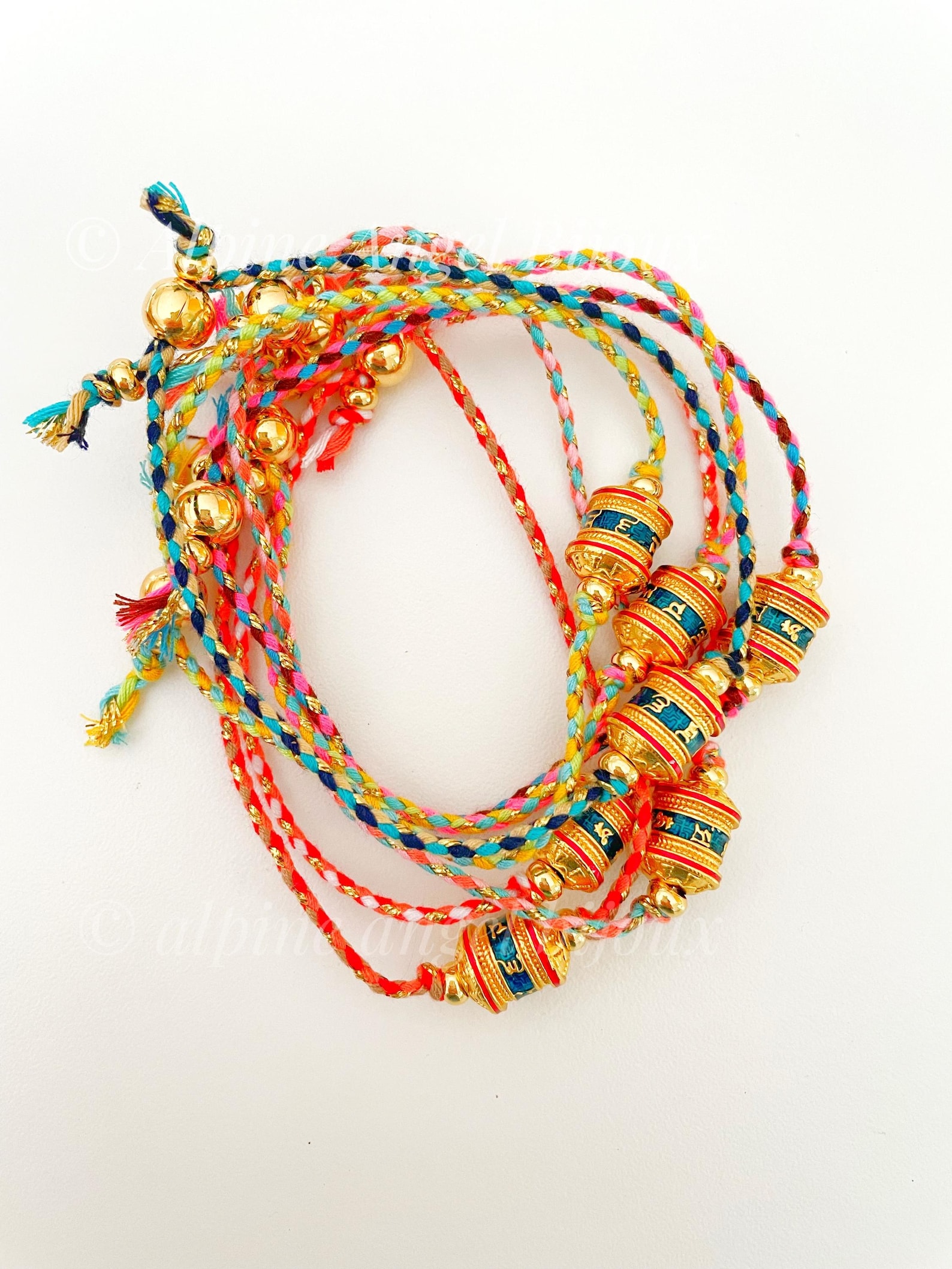 Braided Cord Bracelet With 18k Gold Plated Tibetan Buddhist Prayer ...