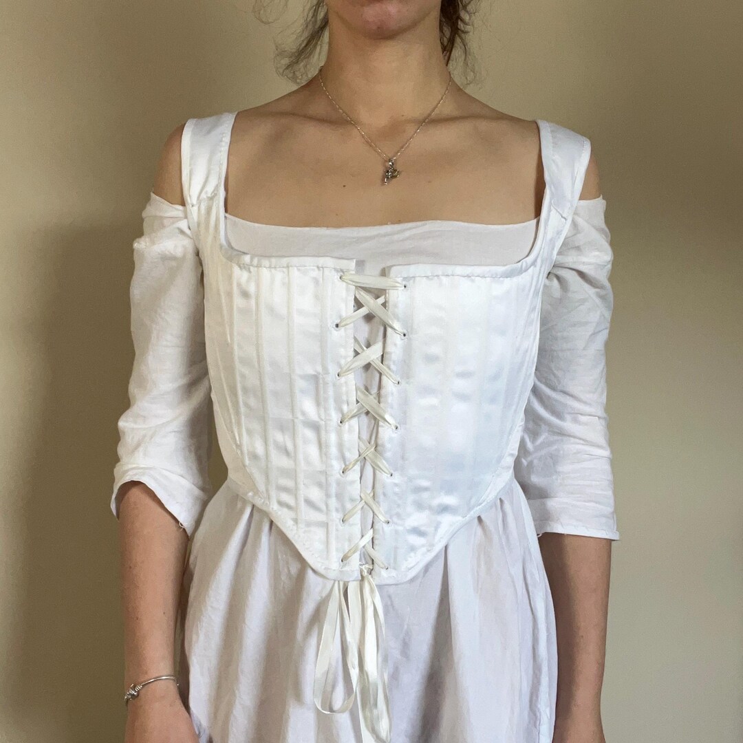 18th Century Inspired Front-lacing White Satin Stays Corset Top - Etsy UK