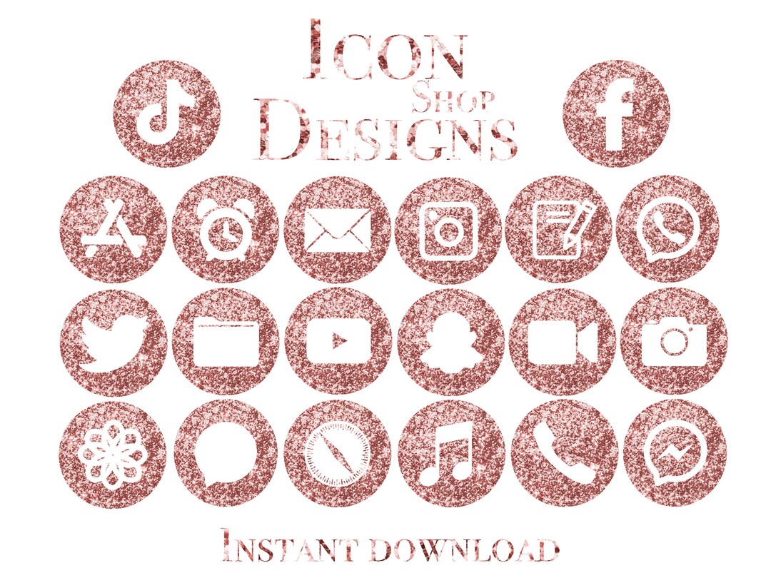 Rose Gold Glitter Ios14 Icons - Website Icons - iPhone Icons - Clipart ...