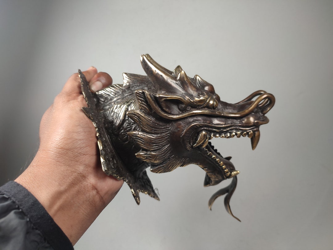 Bronze Dragon Head Statue, Dragon Head Figurine, Chinese Dragon, Wall ...