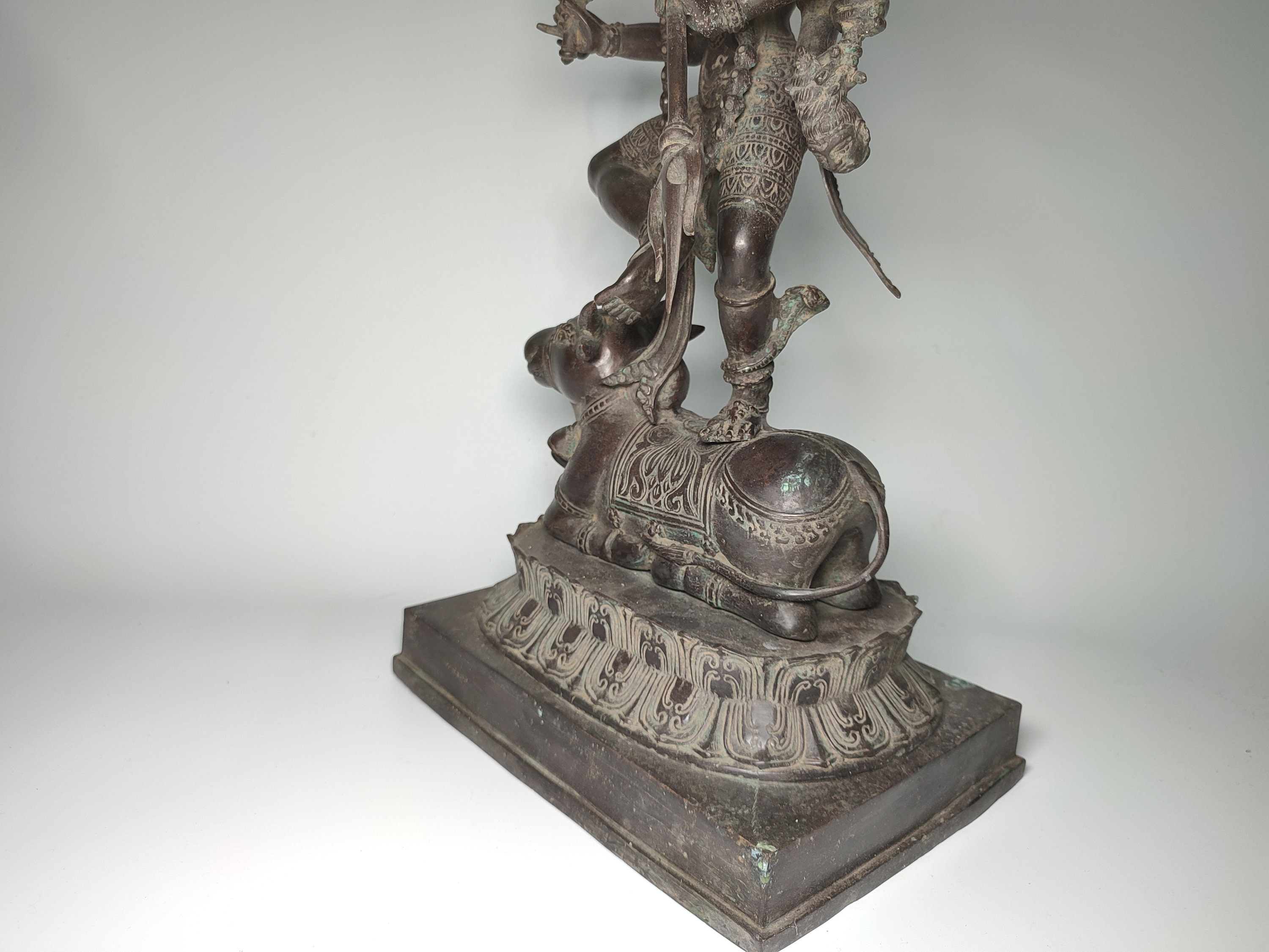 10 Armed Hindu Goddess Mahakali Standing on Nandi Sculpture Holding ...