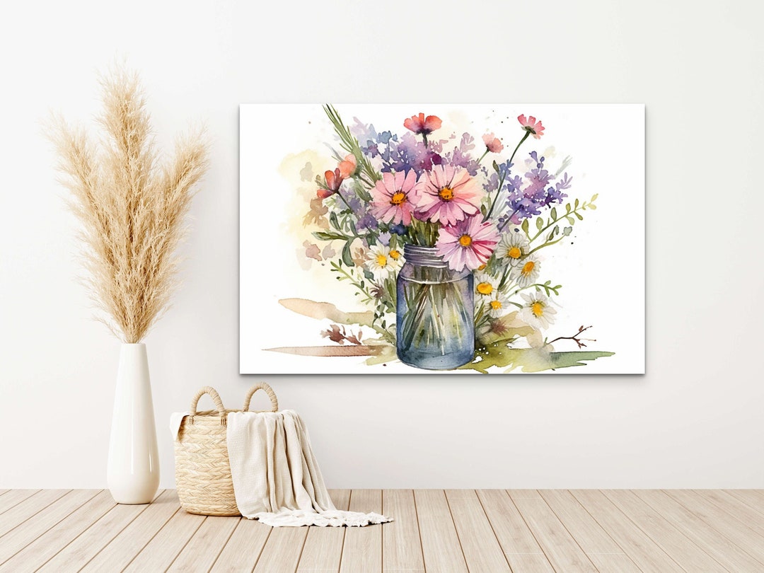 Beautiful Wildflowers Wild Flower Art Watercolor Floral Framed Canvas ...