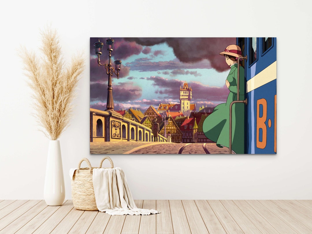 Howls Moving Castle Print, Japanese Anime Canvas, Studio Ghibli Poster ...