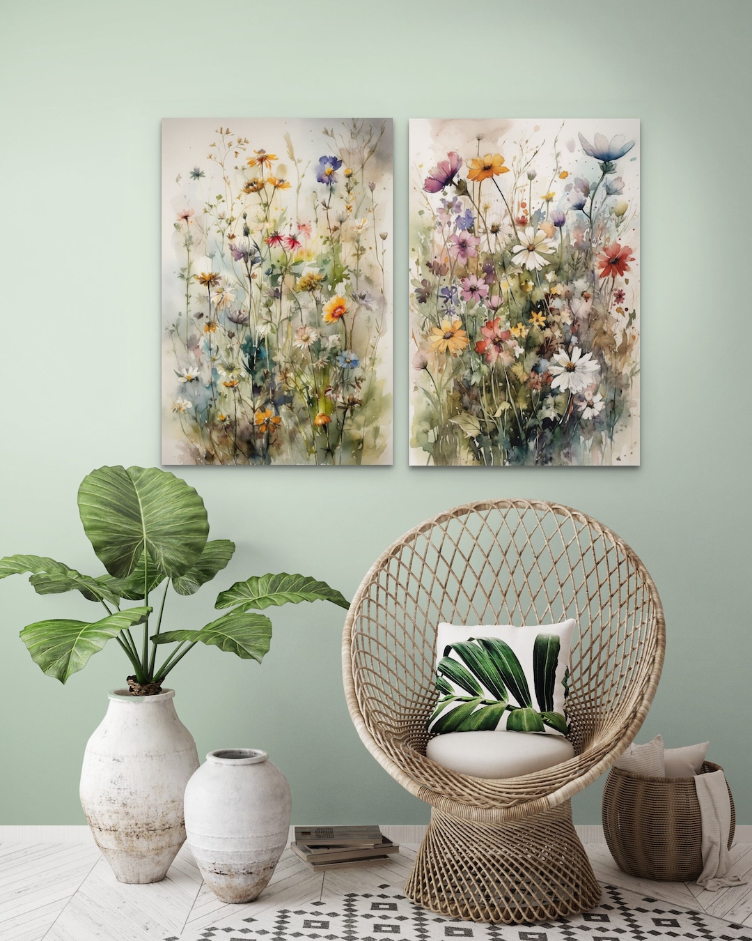 2 Sets of Beautiful Wildflowers Wild Flower Art Watercolor Floral ...