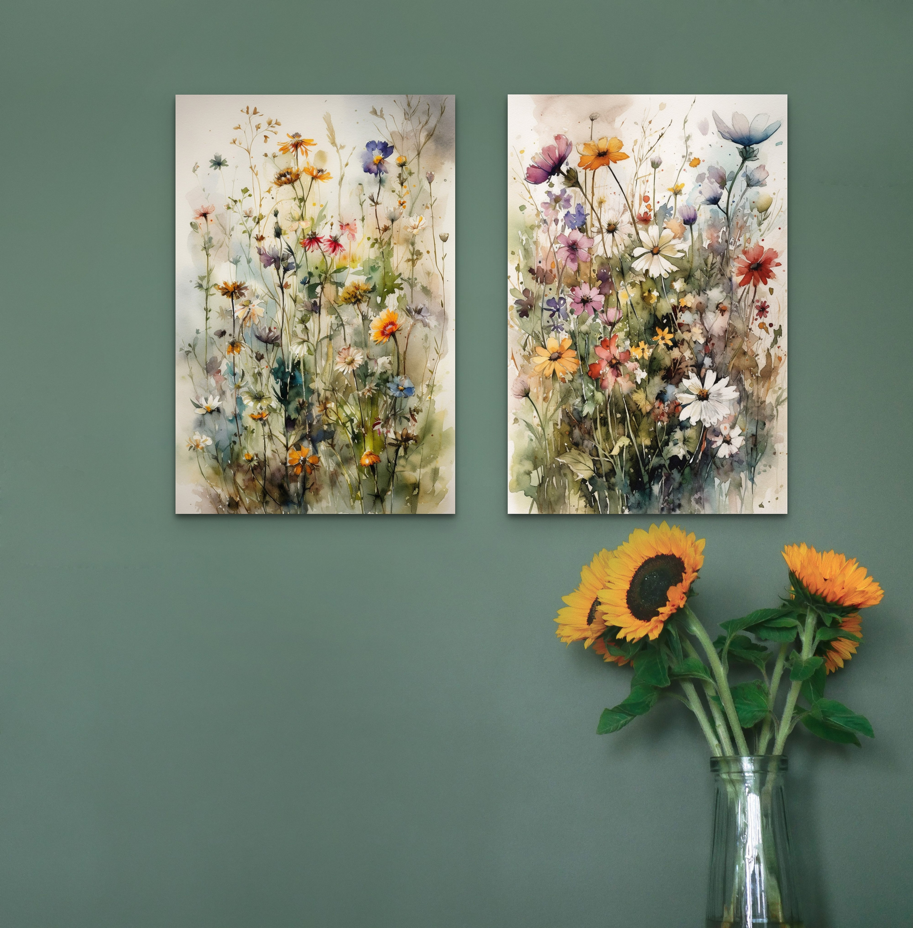 2 Sets of Beautiful Wildflowers Wild Flower Art Watercolor Floral ...