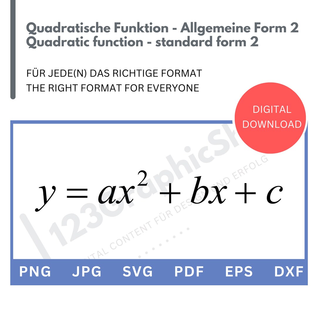 Quadratic Function General Form 2 Formula in Print Quality Perfect for ...