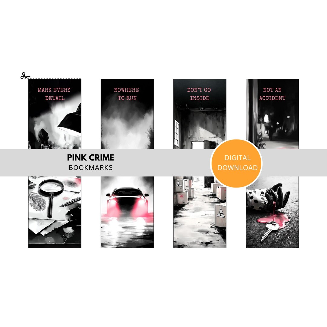 Pink Crime - 20 Printable Bookmarks - Stylish Thriller Designs With ...