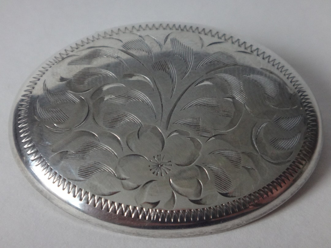 Vintage Sterling Silver Birks Oval Brooch, Engraved Floral Pattern Pin ...