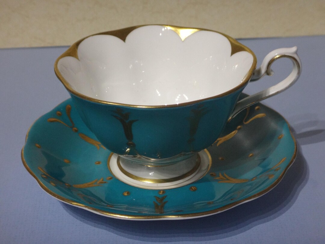 Rare Royal Albert Avon Shaped Teal Green Tea Cup and Saucer With Gold ...
