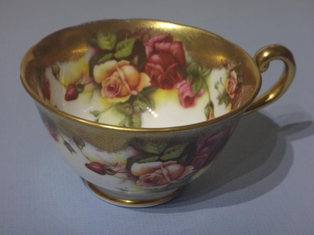 Royal Chelsea Golden Rose Orphaned Teacup With Heavy Brushed Gold Trim ...