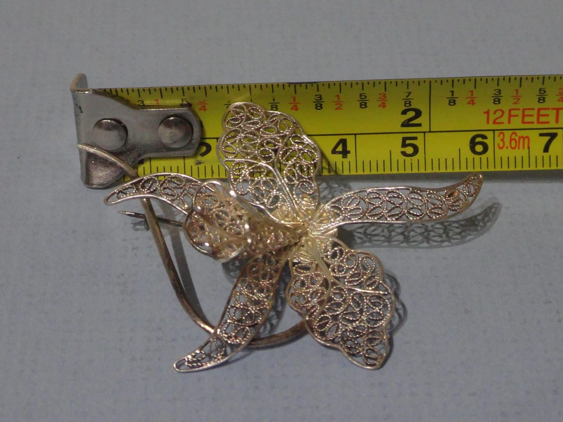 Vintage Filigree Sterling Silver Flower Brooch - Etsy
