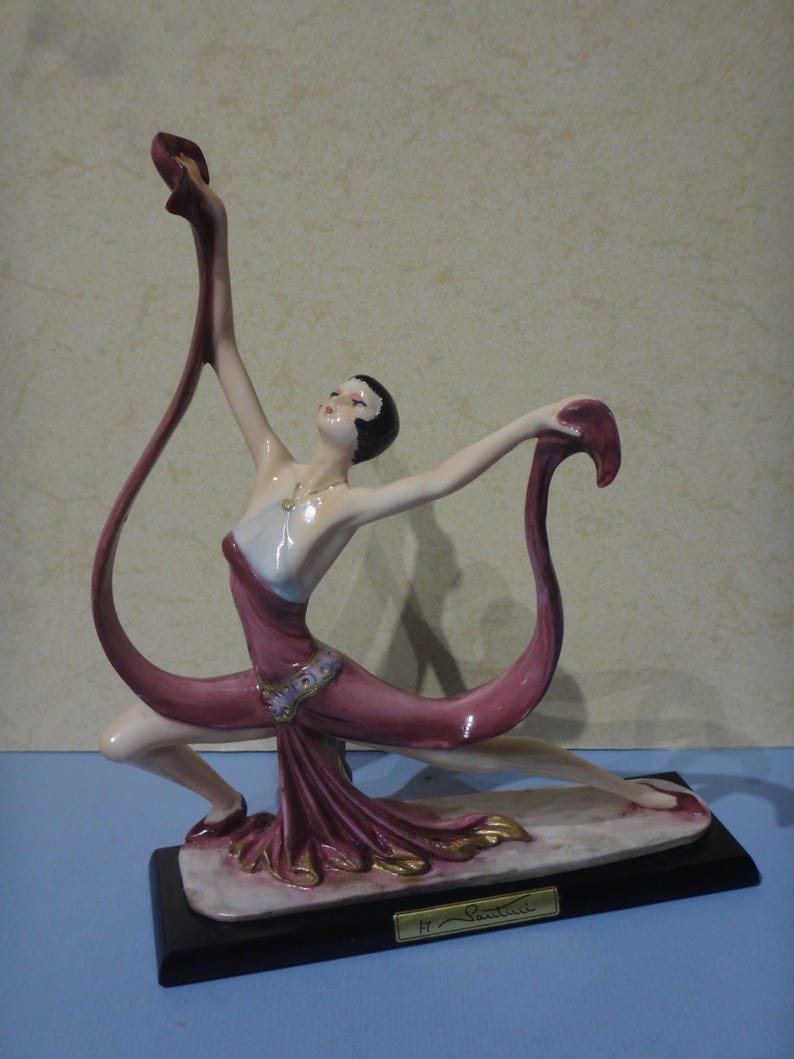 Sculpture A. Santini Signed Ballroom Lady Dancer Vintage Figurine ...